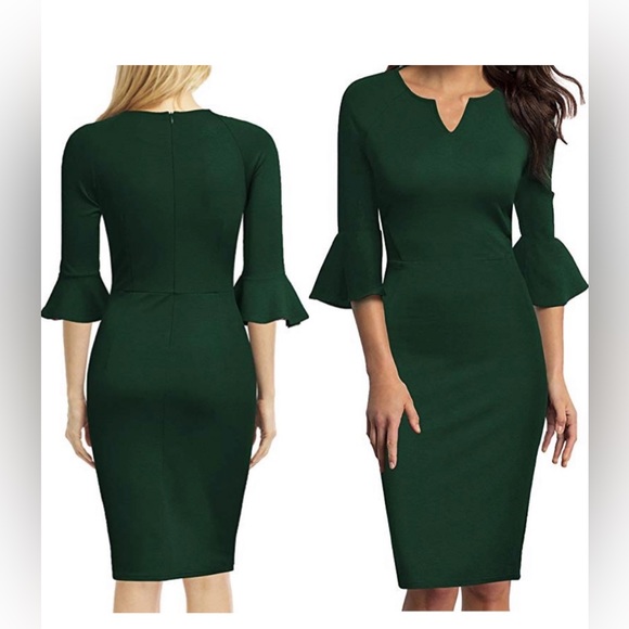 Dresses | Emerald Green Bell Sleeve Dress | Poshmark